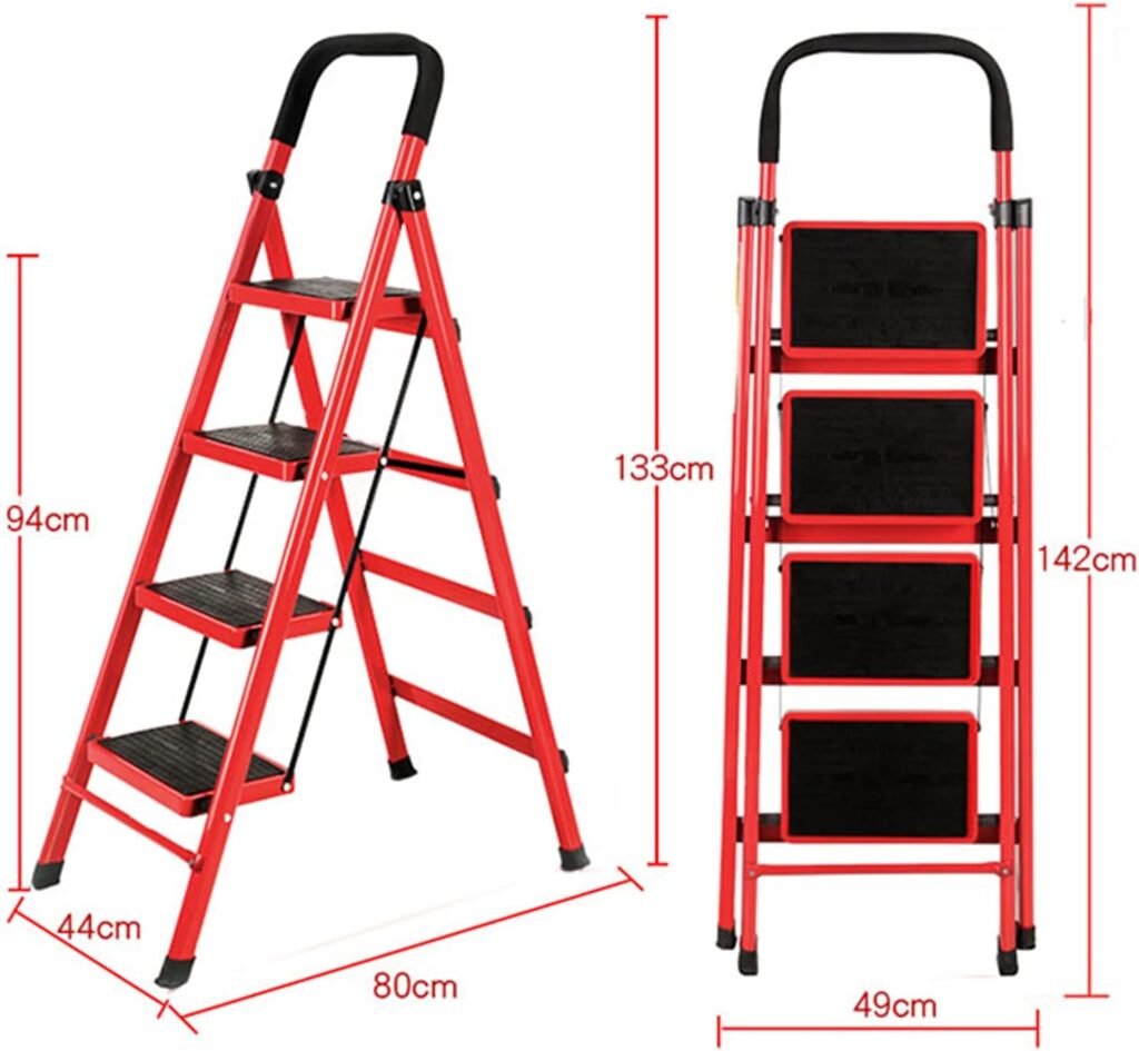 سلم 4 درجات قابل للطي مع دواسة عريضة مضادة للانزلاق